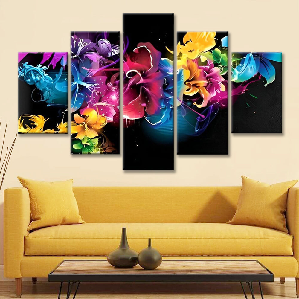 Malen nach Zahlen Erwachsene - Abstrakte bunte Blumen 5-teilig Sonderformat – Liebeart.de