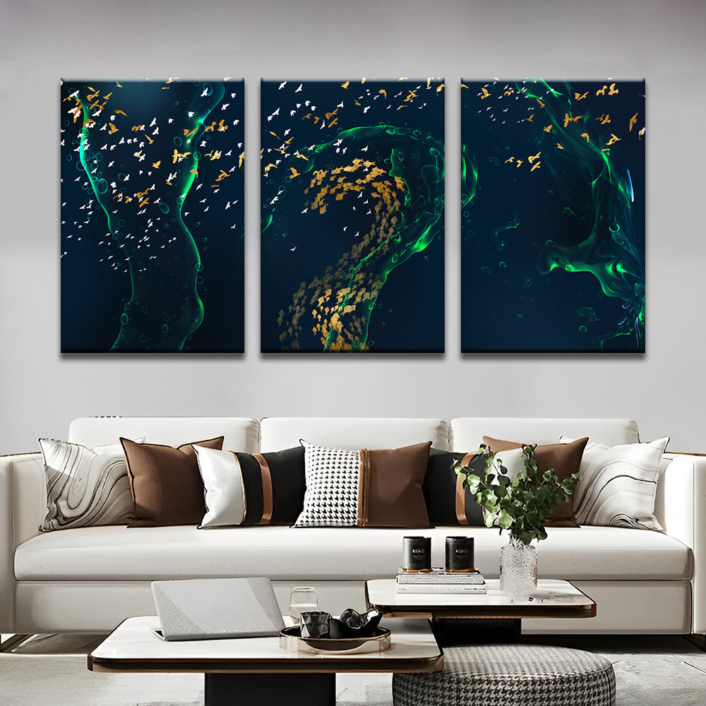 Malen nach Zahlen - Abstrakte Fische und Vögel 3-teilig Triptychon – Liebeart.de