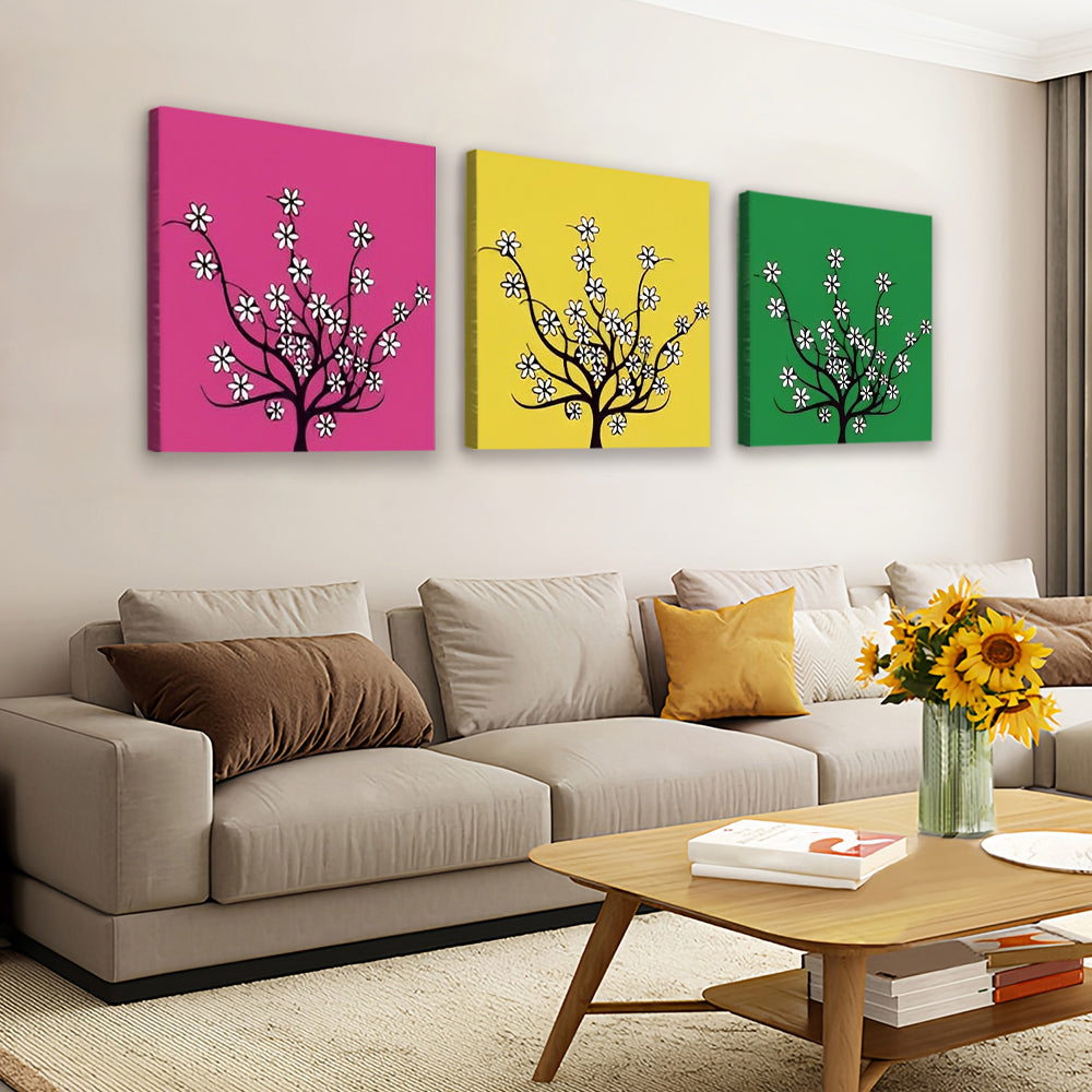 Malen nach Zahlen Erwachsene - Baum mit weißen Blumen 3-teilig Triptychon – Liebeart.de