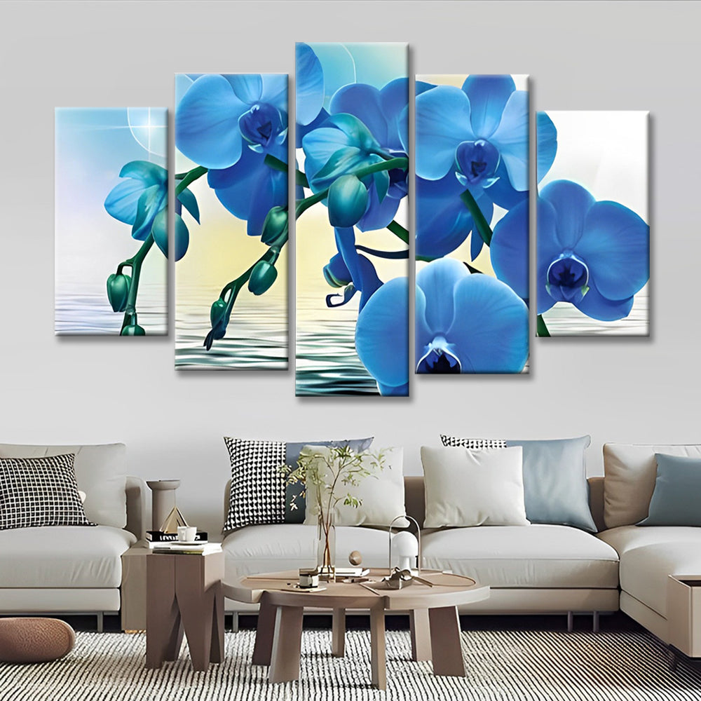 Malen nach Zahlen Erwachsene - Blaue Orchideen 5-teilig Sonderformat – Liebeart.de