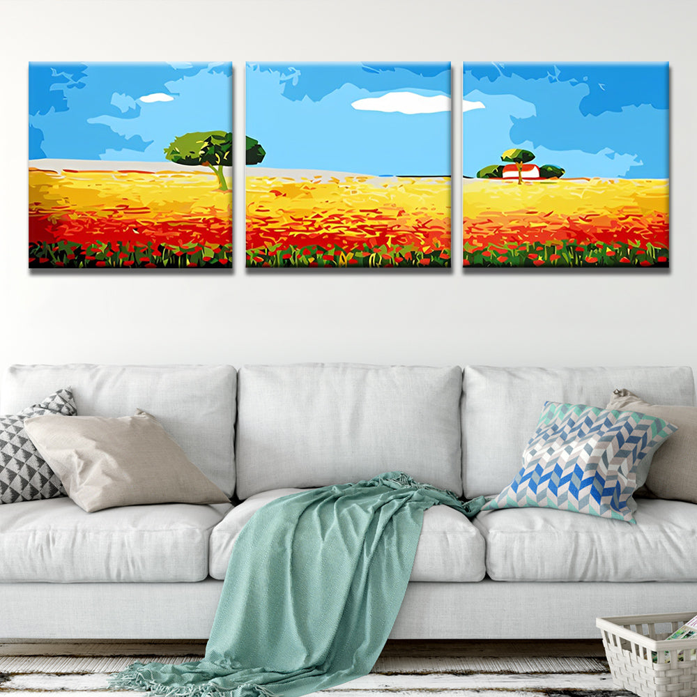 Malen nach Zahlen - Blumenmeer und Baum 3-teilig Triptychon – Liebeart.de