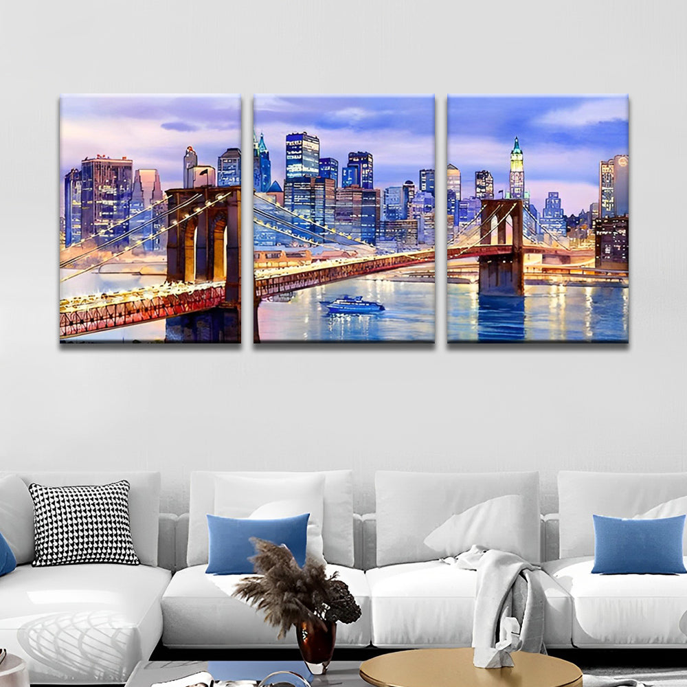 Malen nach Zahlen - Brücke, Stadt 3-teilig Triptychon – Liebeart.de