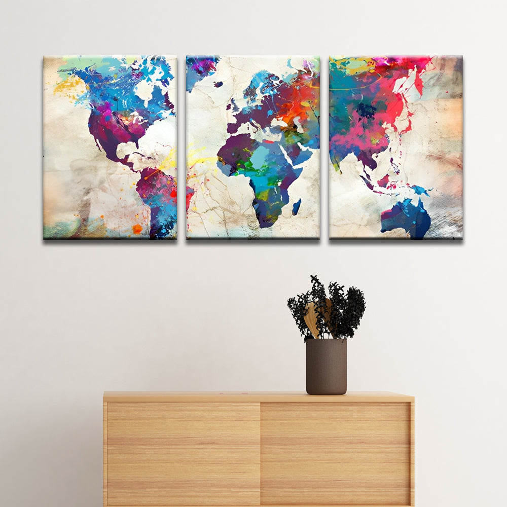 Malen nach Zahlen - Bunte Weltkarte 3-teilig Triptychon – Liebeart.de