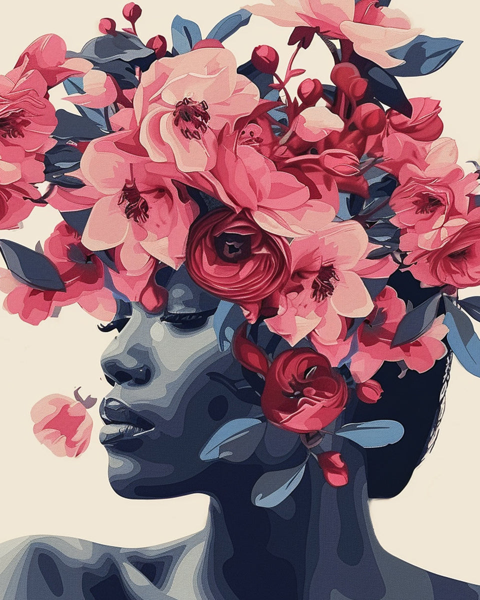 Malen nach Zahlen Erwachsene - Frau mit Rosa Blumen – Liebeart.de