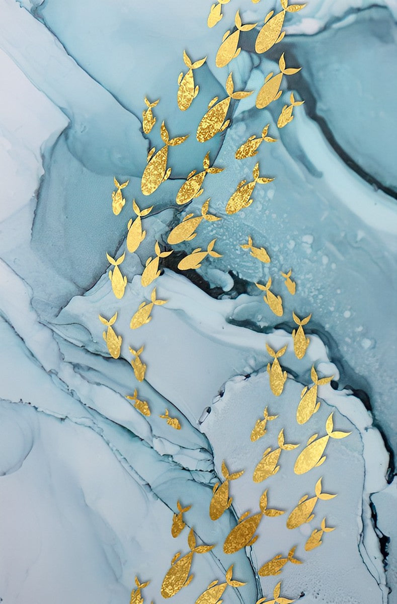 Malen nach Zahlen - Goldene Fische und abstrakte Wasserwellen – Liebeart.de