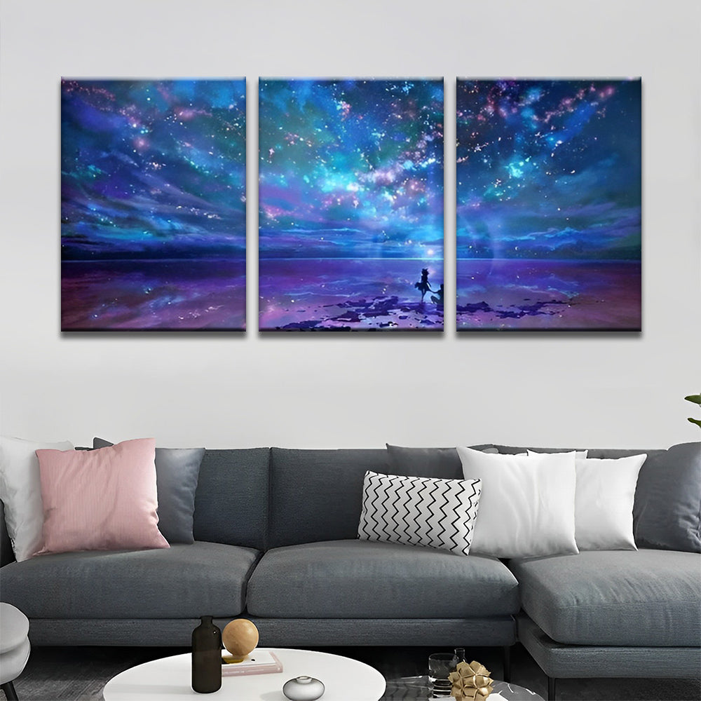 Malen nach Zahlen - Liebespaar unter dem Sternenhimmel 3-teilig Triptychon – Liebeart.de