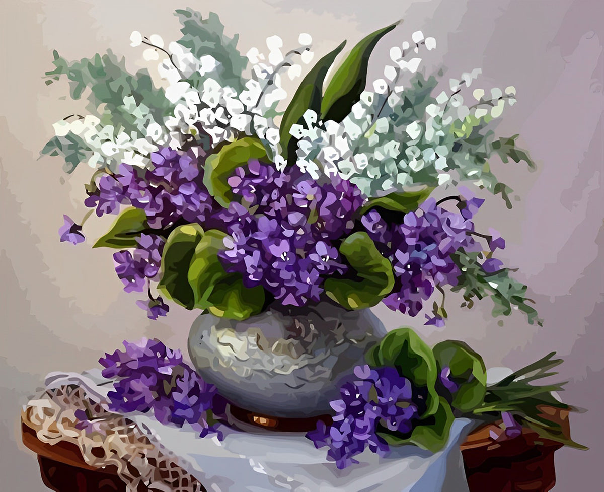 Malen nach Zahlen Erwachsene - Lila und weiße Blumen – Liebeart.de