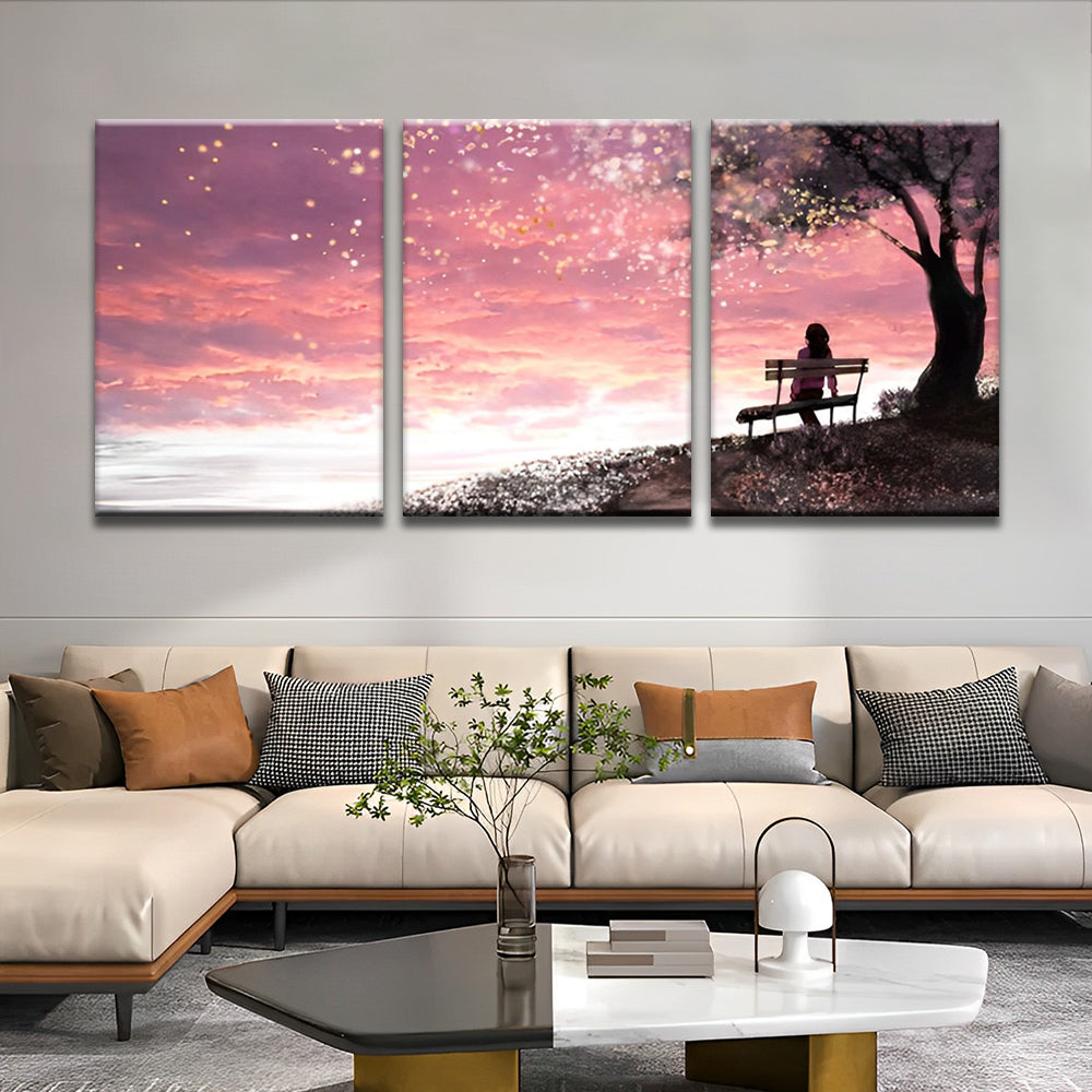 Malen nach Zahlen - Mädchen unter rosa Abendrot 3-teilig Triptychon – Liebeart.de