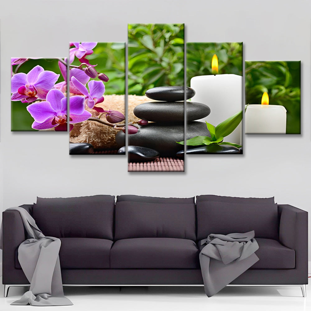 Malen nach Zahlen Erwachsene - Orchideen, Kerzen und Steine 5-teilig Sonderformat – Liebeart.de