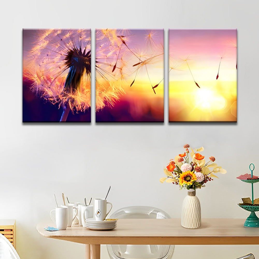 Malen nach Zahlen Erwachsene - Pusteblume und Abendrot 3-teilig Triptychon – Liebeart.de