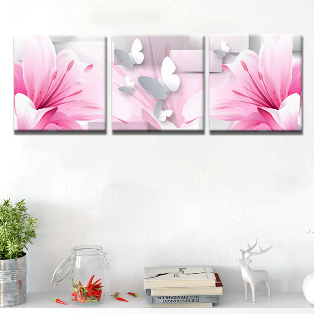 Malen nach Zahlen Erwachsene - Rosa Lilien und Schmetterlinge 3-teilig Triptychon – Liebeart.de