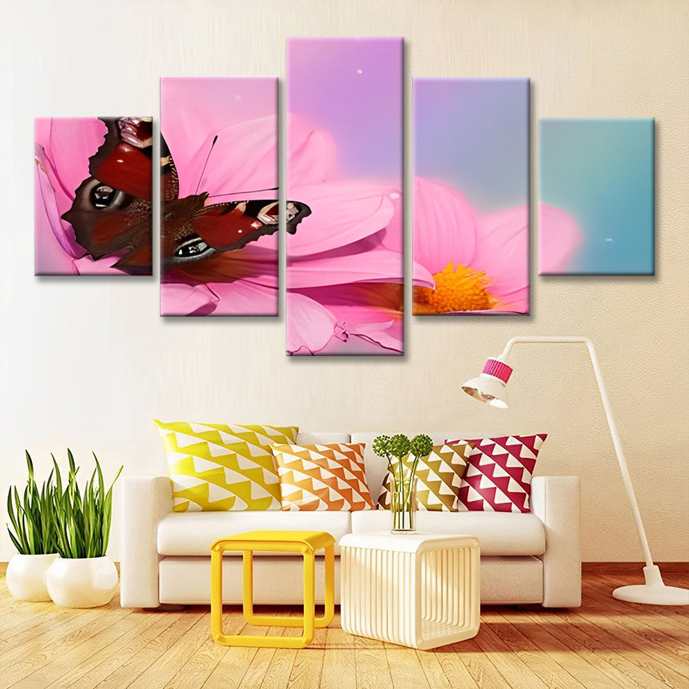 Malen nach Zahlen - Schmetterling und rosa Blumen 5-teilig Sonderformat – Liebeart.de