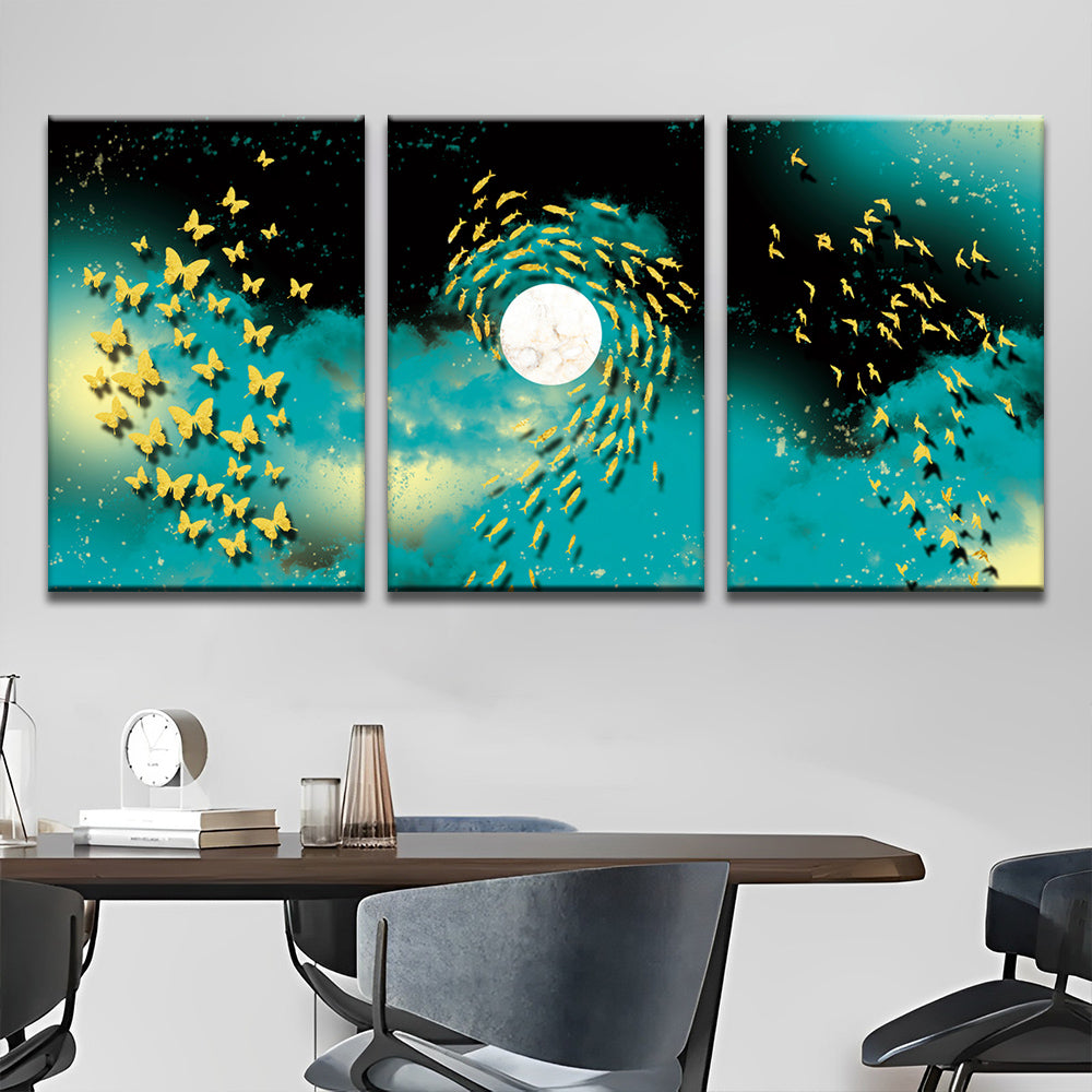 Malen nach Zahlen - Schmetterlinge, Vögel und Fische 3-teilig Triptychon – Liebeart.de