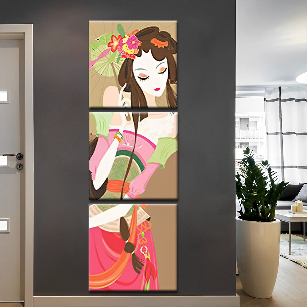 Malen nach Zahlen Erwachsene - Schöne Frau und Blumen 3-teilig Triptychon – Liebeart.de