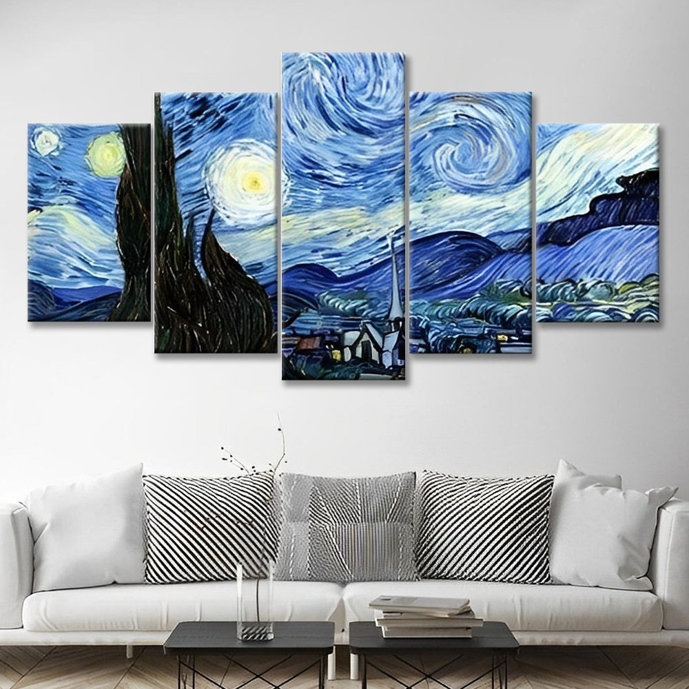 Malen nach Zahlen - Van Gogh Sternennacht 5-teilig Sonderformat – Liebeart.de