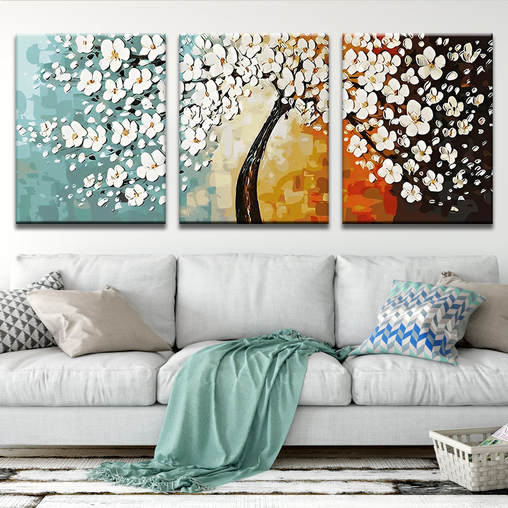 Malen nach Zahlen Kinder - Weiße Blumen 3-teilig Triptychon – Liebeart.de