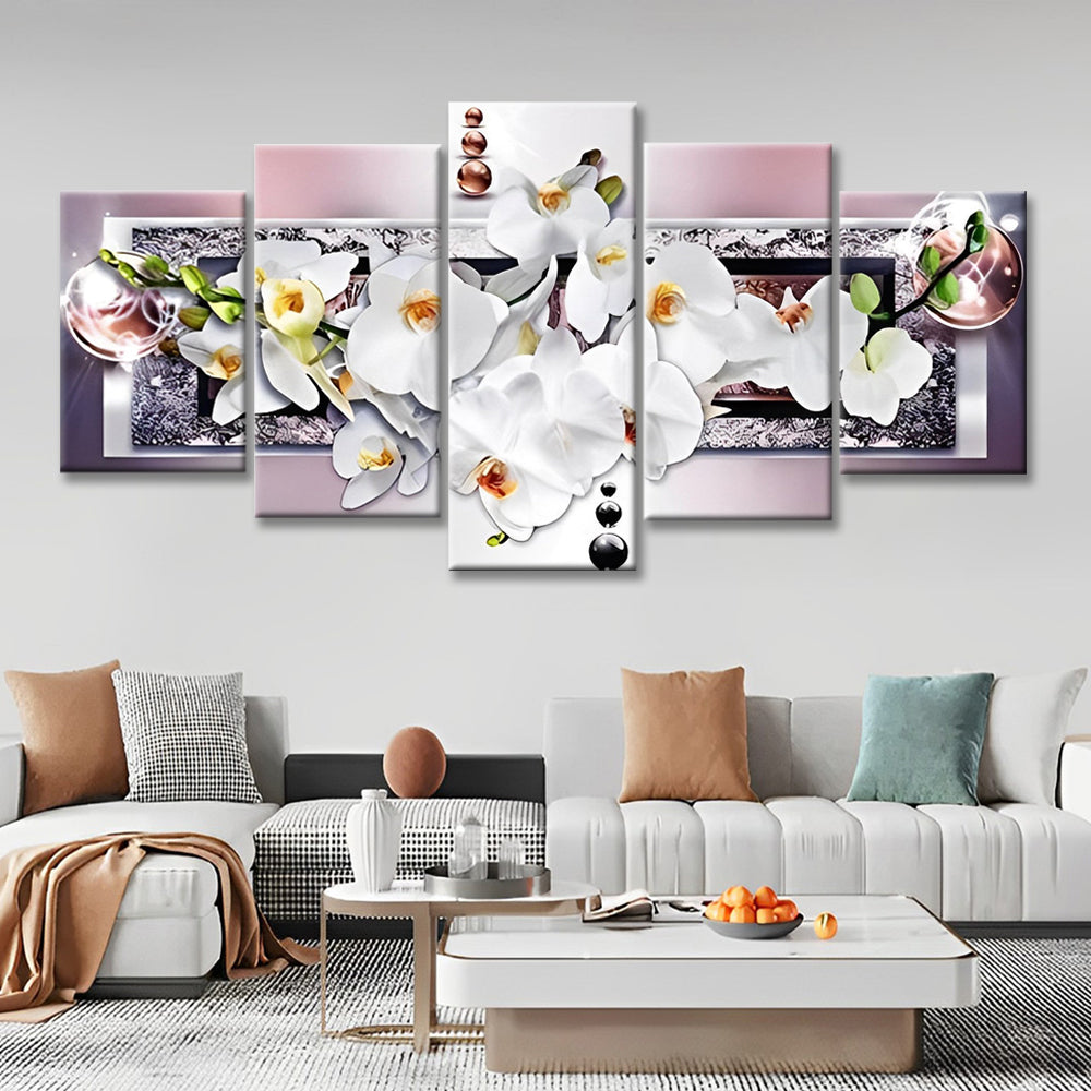 Malen nach Zahlen Erwachsene - Weiße Orchideen 5-teilig Sonderformat – Liebeart.de