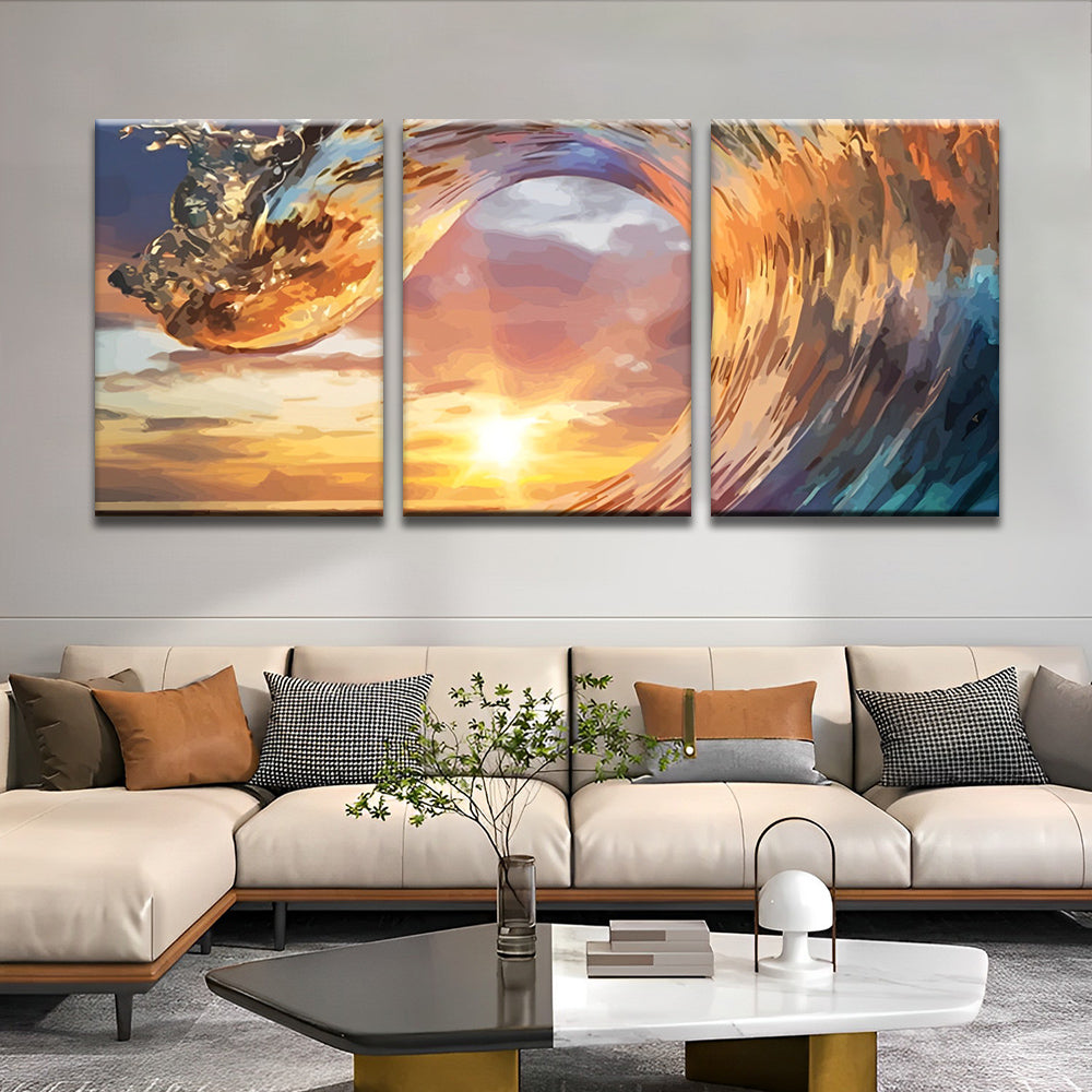 Malen nach Zahlen Erwachsene - Welle und Sonne 3-teilig Triptychon – Liebeart.de