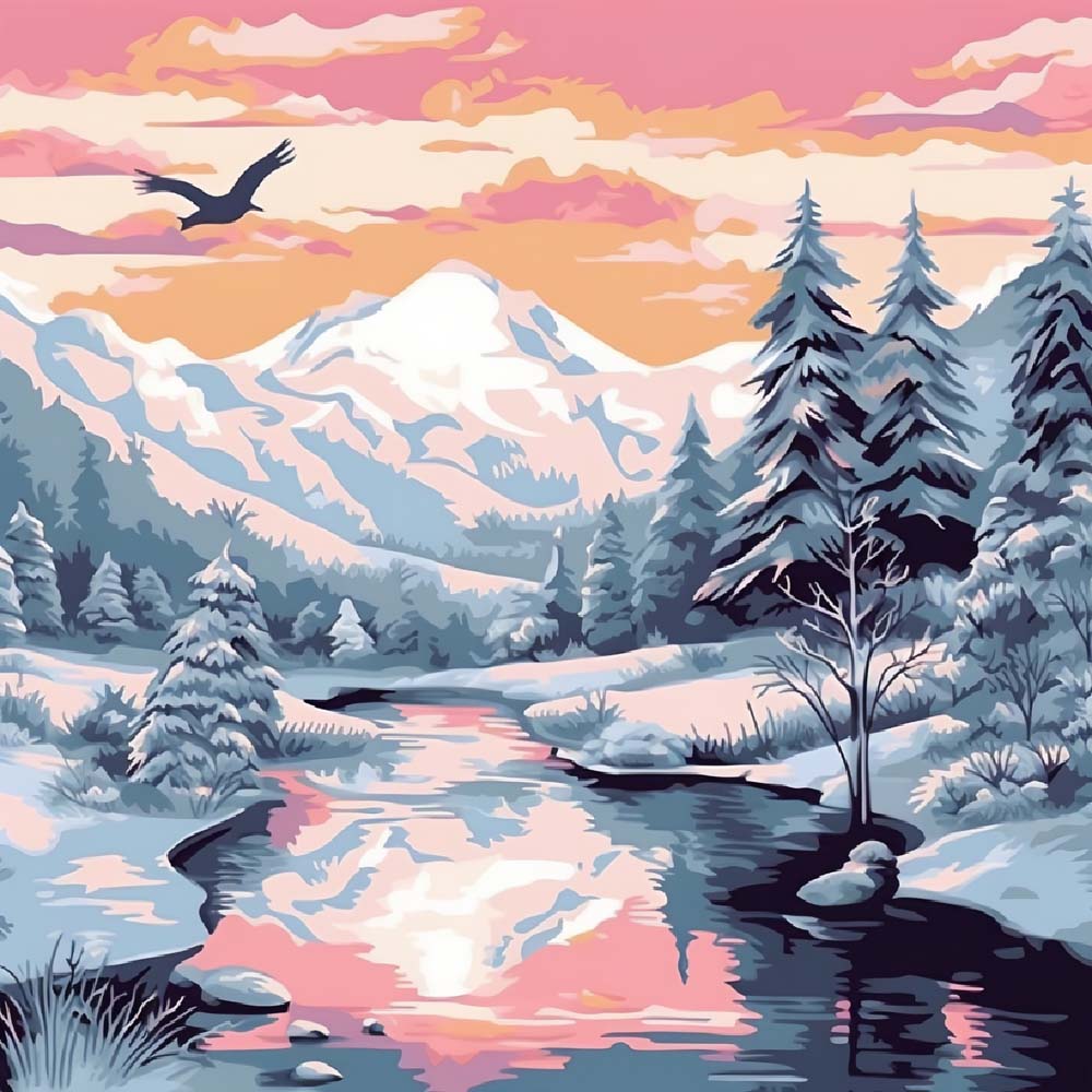 Fluss im Winter Malen nach Zahlen – Liebeart.de