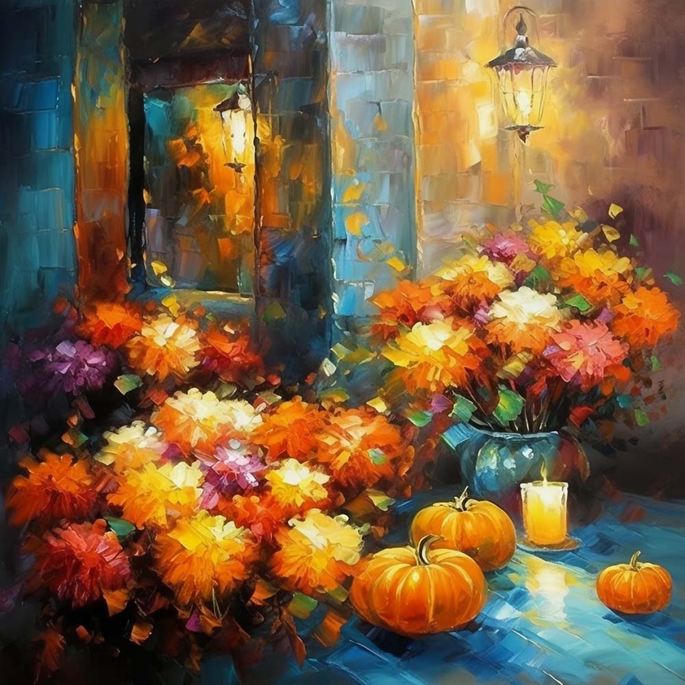 Malen nach Zahlen Erwachsene - Kürbise und Blumen – Liebeart.de