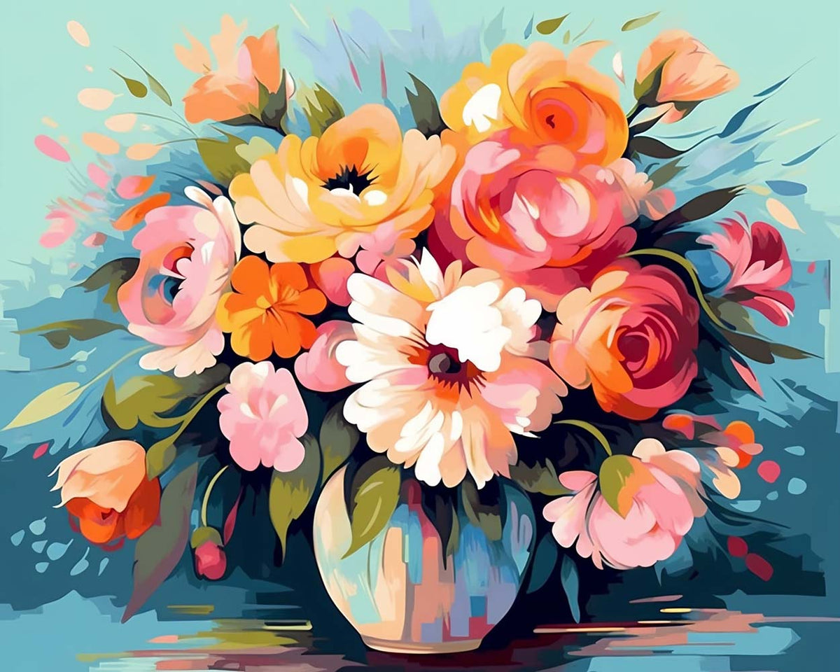 Malen nach Zahlen Erwachsene - Rosa Blumen in einer Vase – Liebeart.de