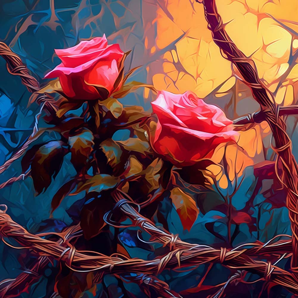 Rosa Rosen und tote Zweigen Malen nach Zahlen – Liebeart.de