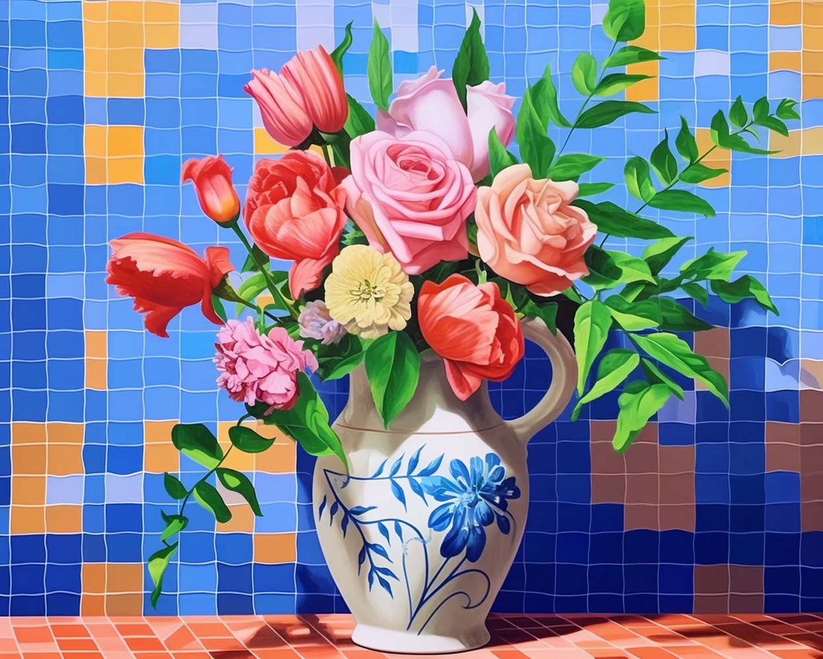 Malen nach Zahlen Erwachsene - Rosen in einer Vase – Liebeart.de