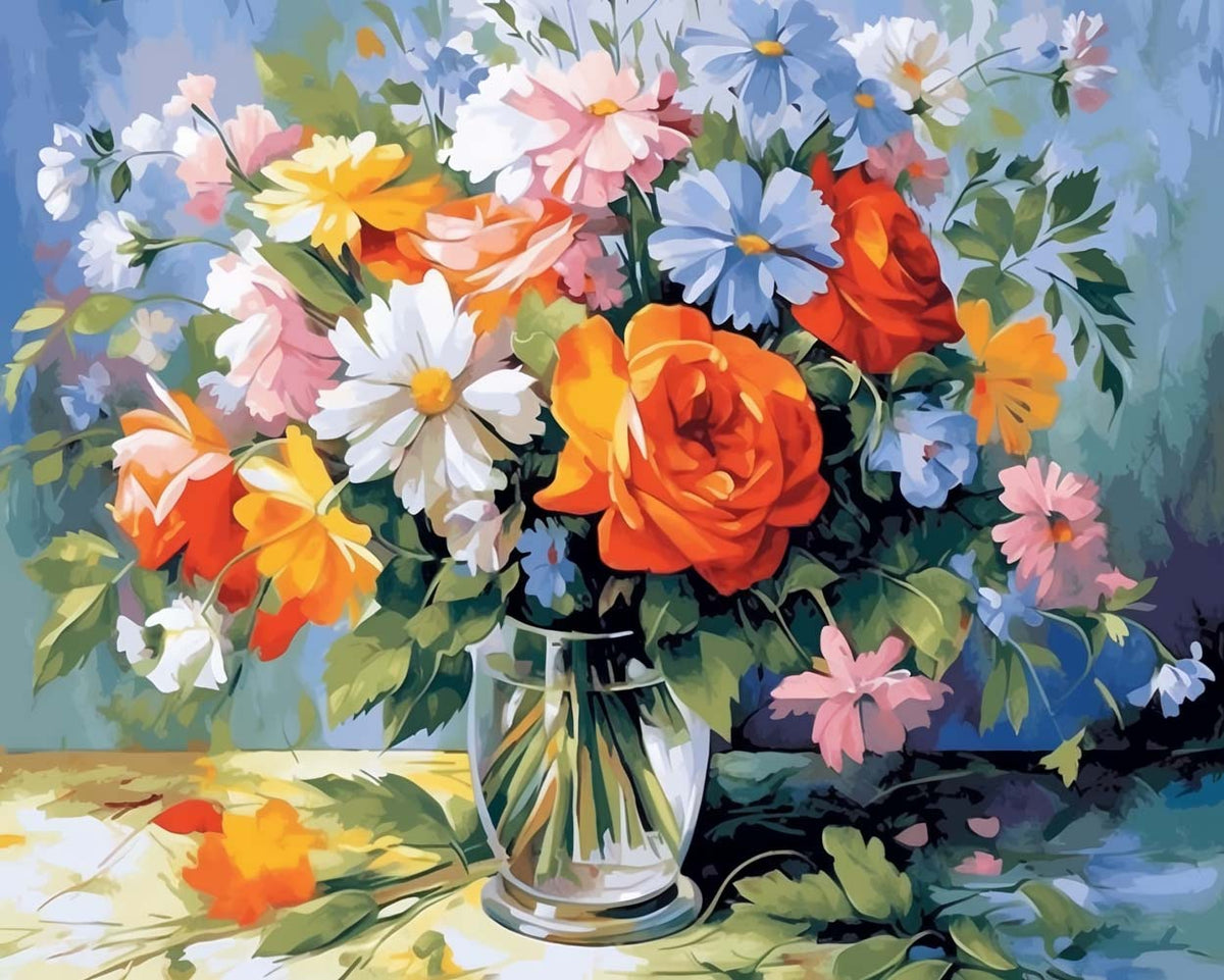 Malen nach Zahlen Erwachsene - Schöne Blumen in einer klaren Vase – Liebeart.de