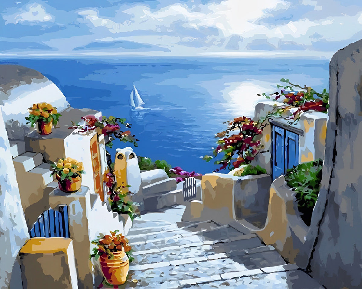 Malen nach Zahlen - Stufen am griechischen Strand – Liebeart.de