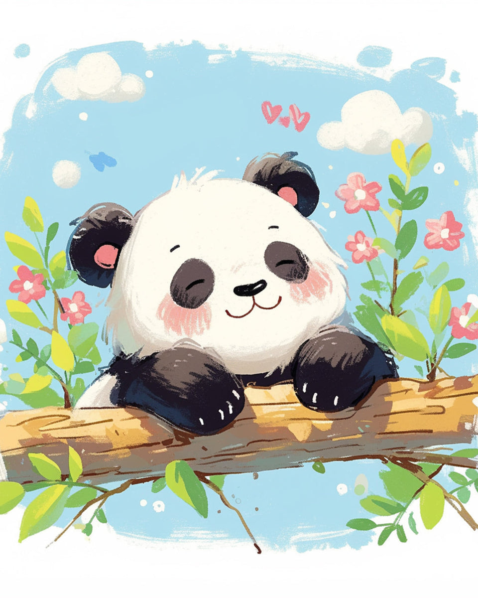 Malen nach Zahlen Kinder - Süßer Cartoon Panda im Frühling – Liebeart.de