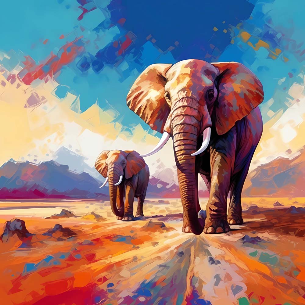 Elefant und Baby-Elefant Malen nach Zahlen – Liebeart.de